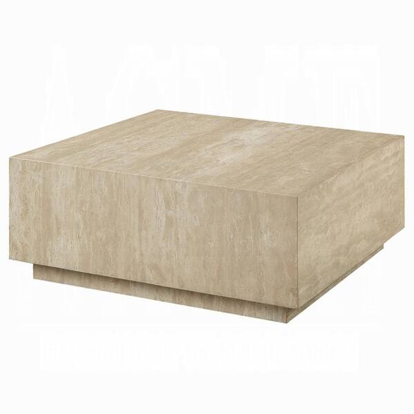 Benjara Lory 35 in. Beige Square Wood Coffee Table with Solid BM333939 ...
