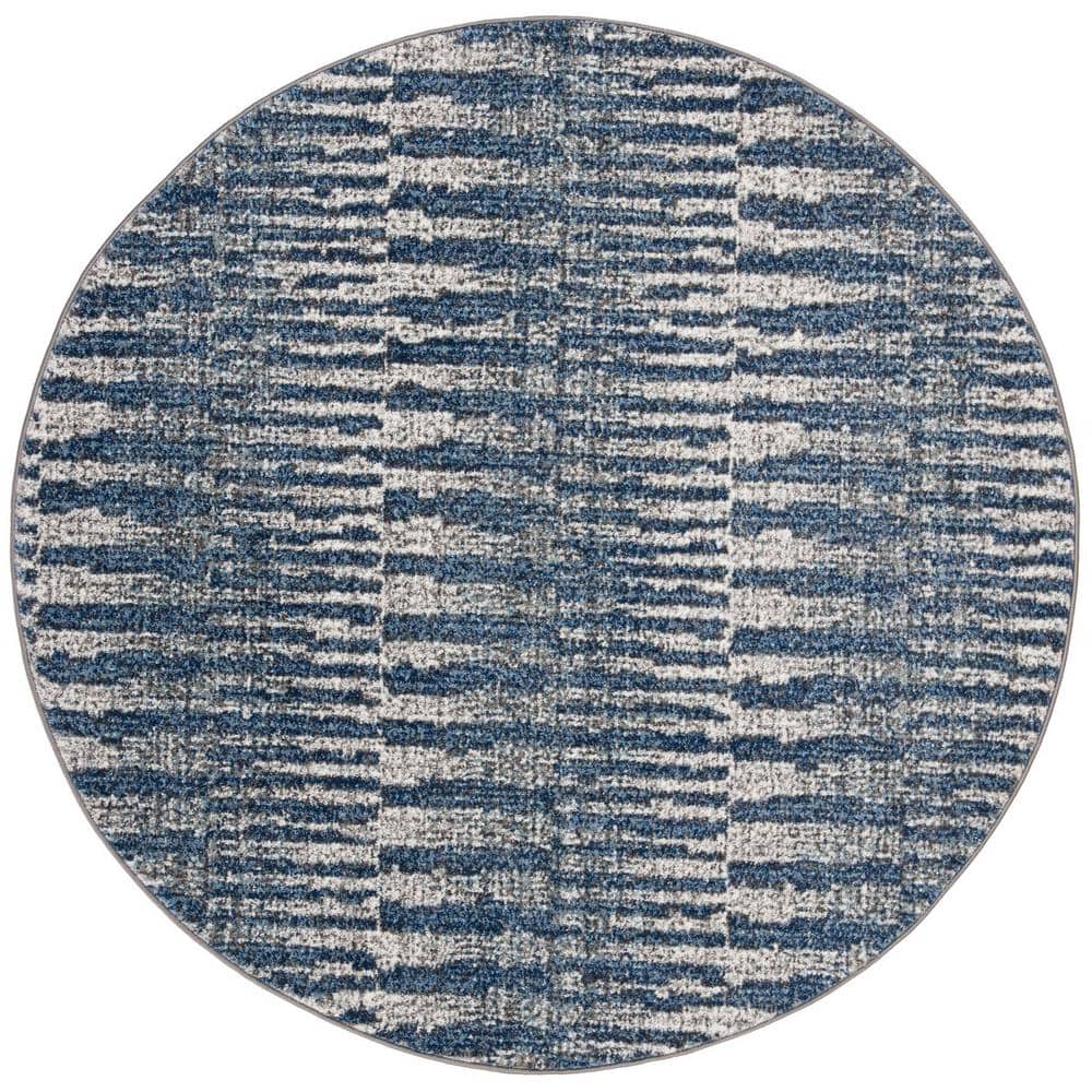 SAFAVIEH Galaxy 7 ft. x 7 ft. Navy/Light Gray Vertical Striped Round ...