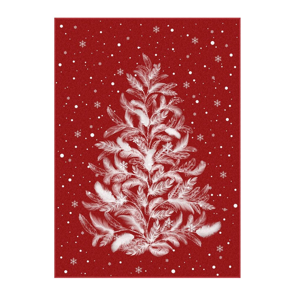 HaiiMeid Christmas 8 ft. x 10 ft. Red Feather Christmas Tree Area Rug ...