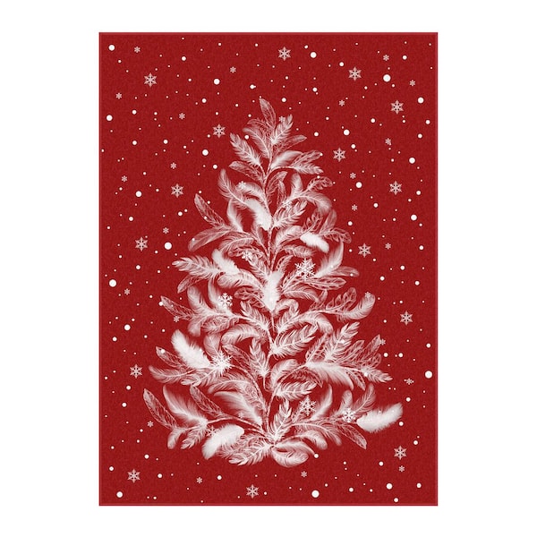 HaiiMeid Christmas 9 ft. x 12 ft. Red Feather Christmas Tree Area Rug ...