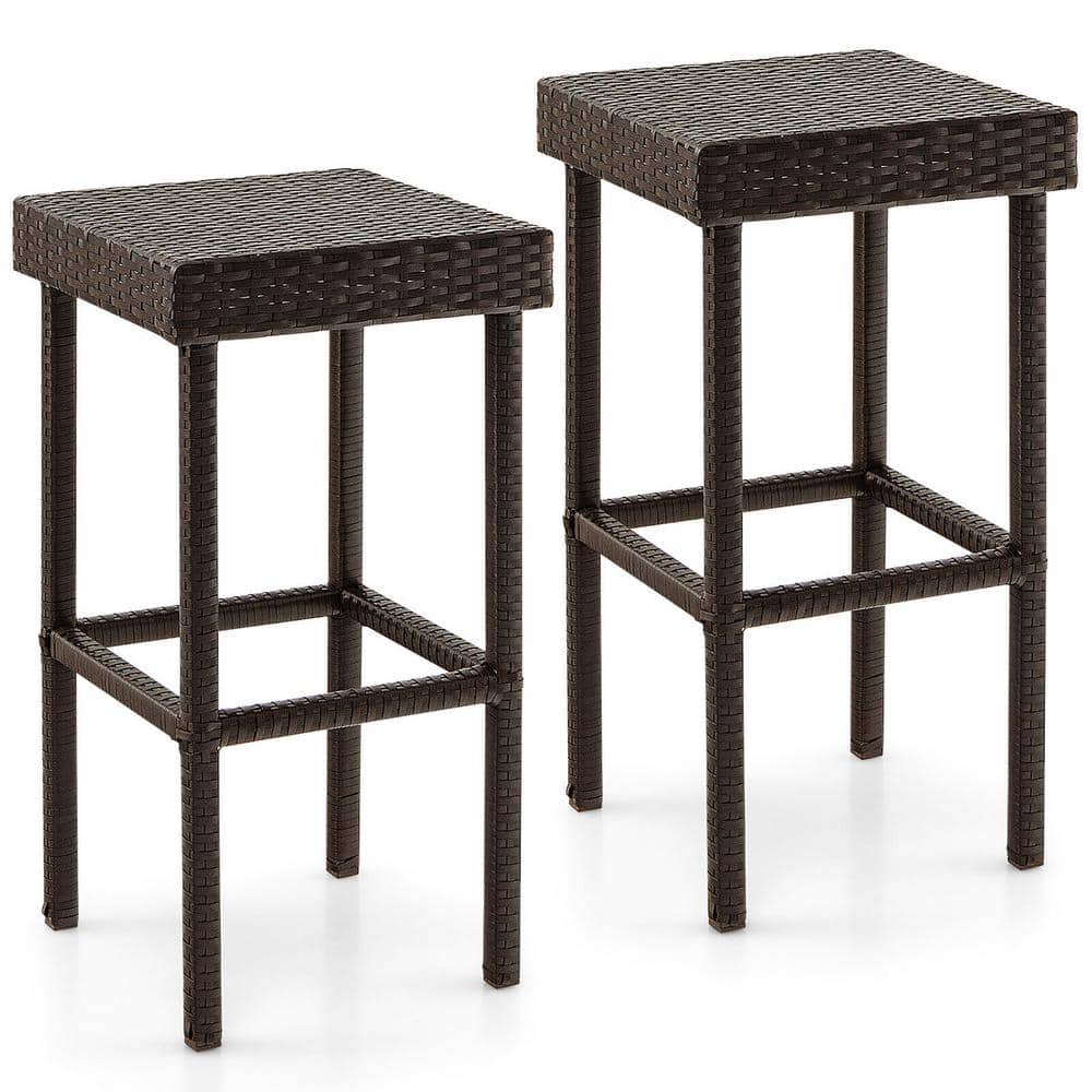 Gymax Patio 2-Pieces Rattan Wicker Outdoor Bar Stool Chairs Counter ...