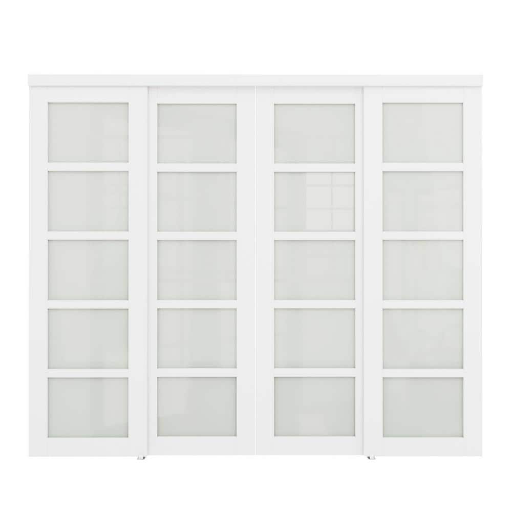 ARK DESIGN 96 in. x 80 in. 5-Lite White Tempered Frosted Glass Closet ...