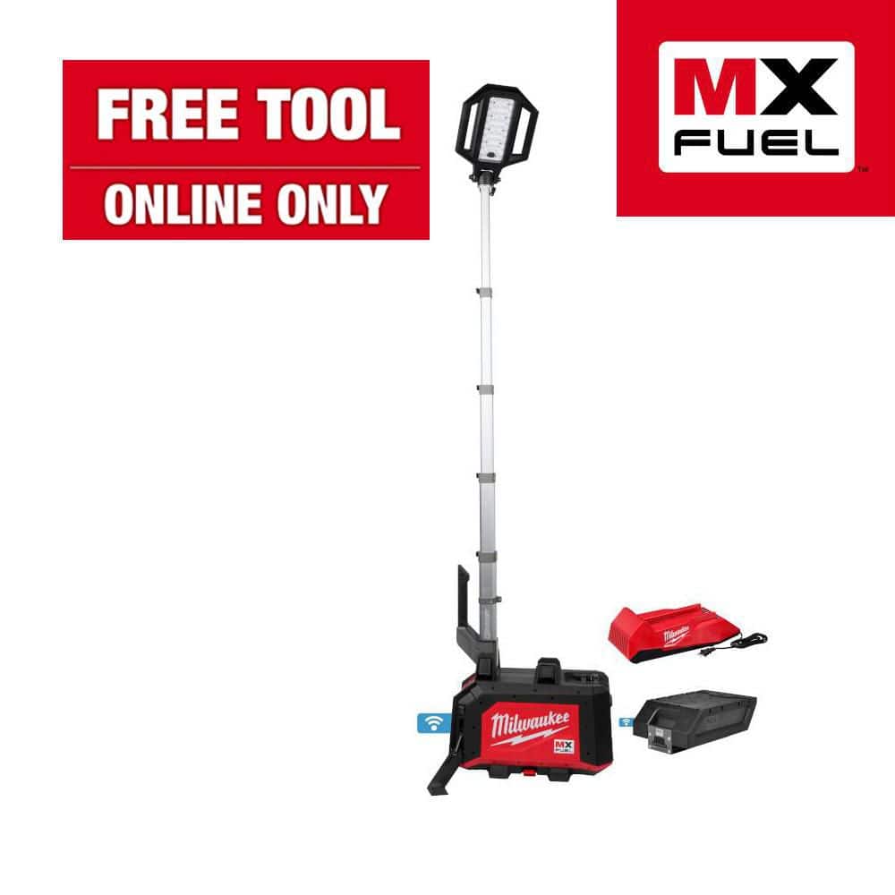 Milwaukee MX FUEL ROCKET Dual Power Compact Tower Light Kit with (1 ...