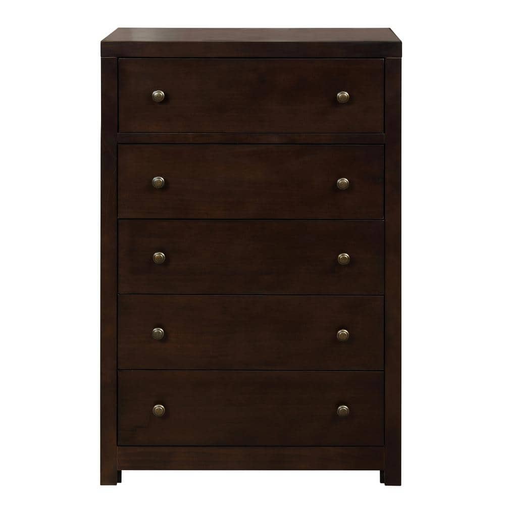 Spaco Rich Brown Vintage Aesthetic Solid Wood Chest with 5-Drawers MB ...