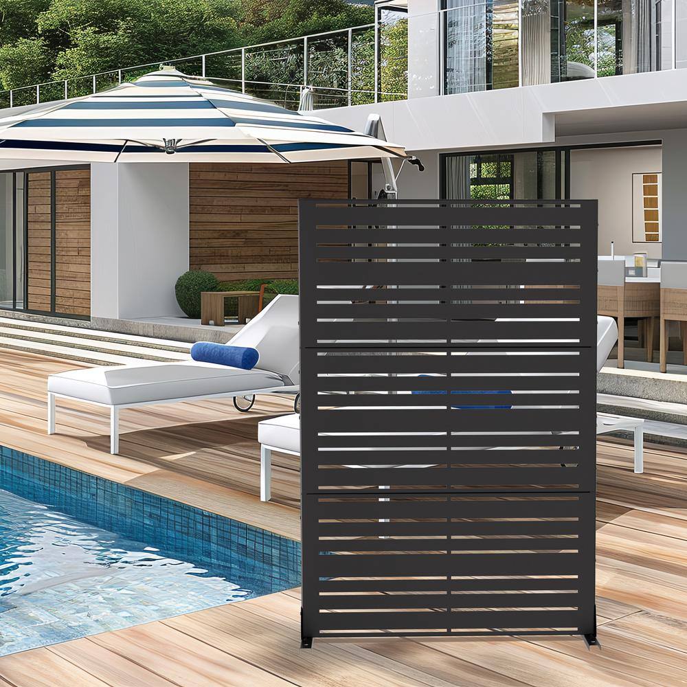72 in. H x 47 in. W Black Outdoor Metal Privacy Screen Garden Fence ...