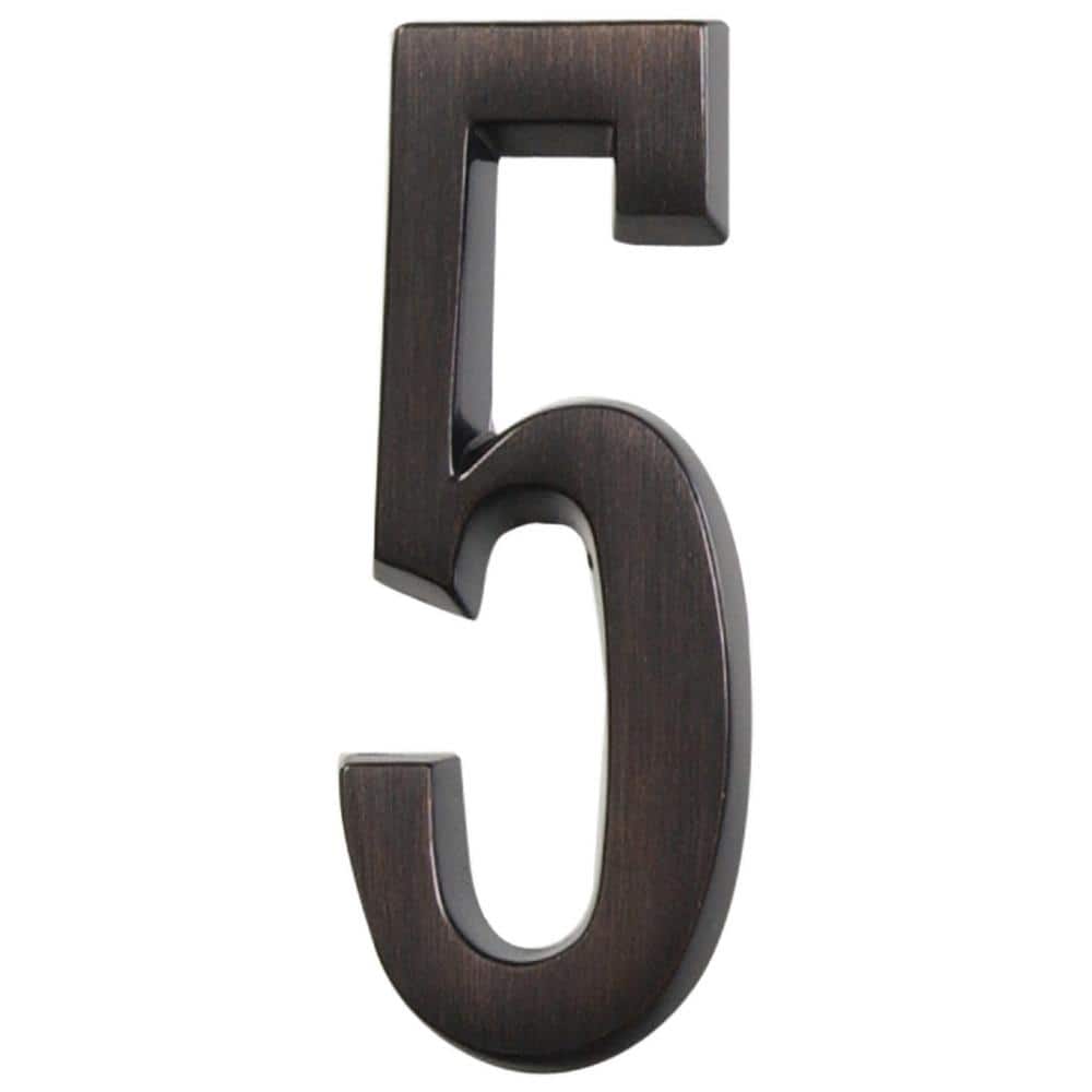 Everbilt 4 in. Aged Bronze Flush Mount Self-Adhesive House Number 5 ...