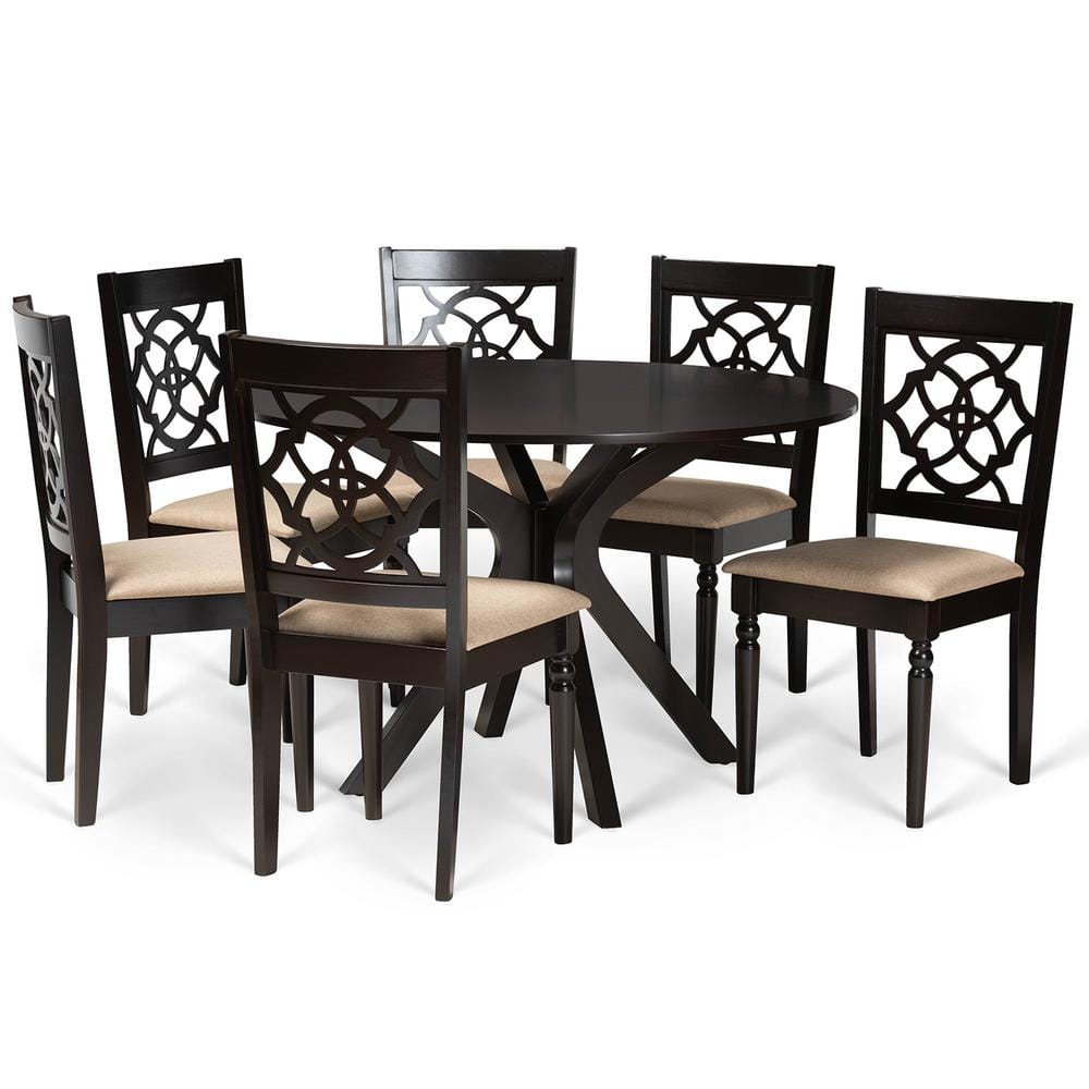 Baxton Studio Sadie 7-Piece Sand and Dark Brown Dining Set ...