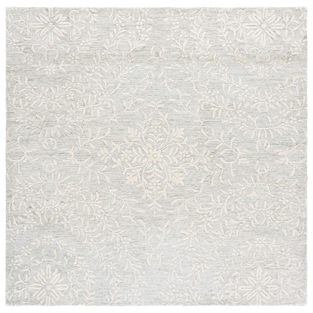 SAFAVIEH Pine 6 ft. x 6 ft. Light Green/Ivory Floral Swirls square Area ...