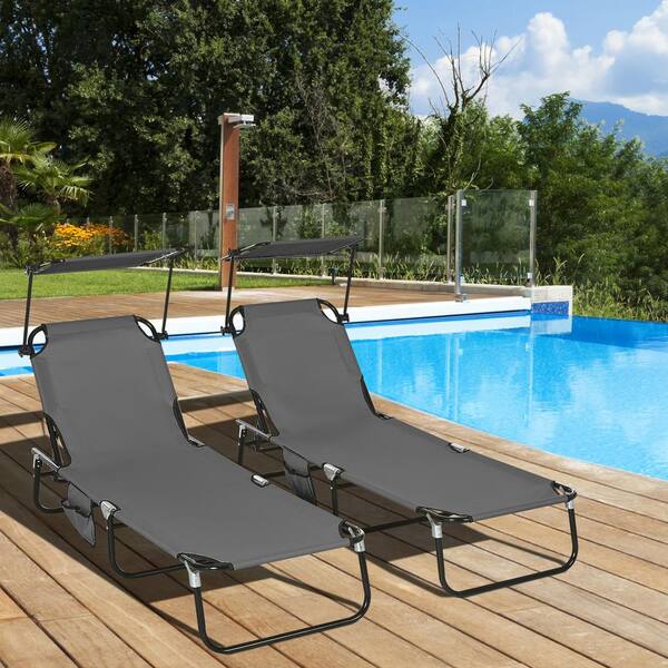 Otryad Dark Gray Metal Outdoor Chaise Lounge, Folding Pool Chairs ...
