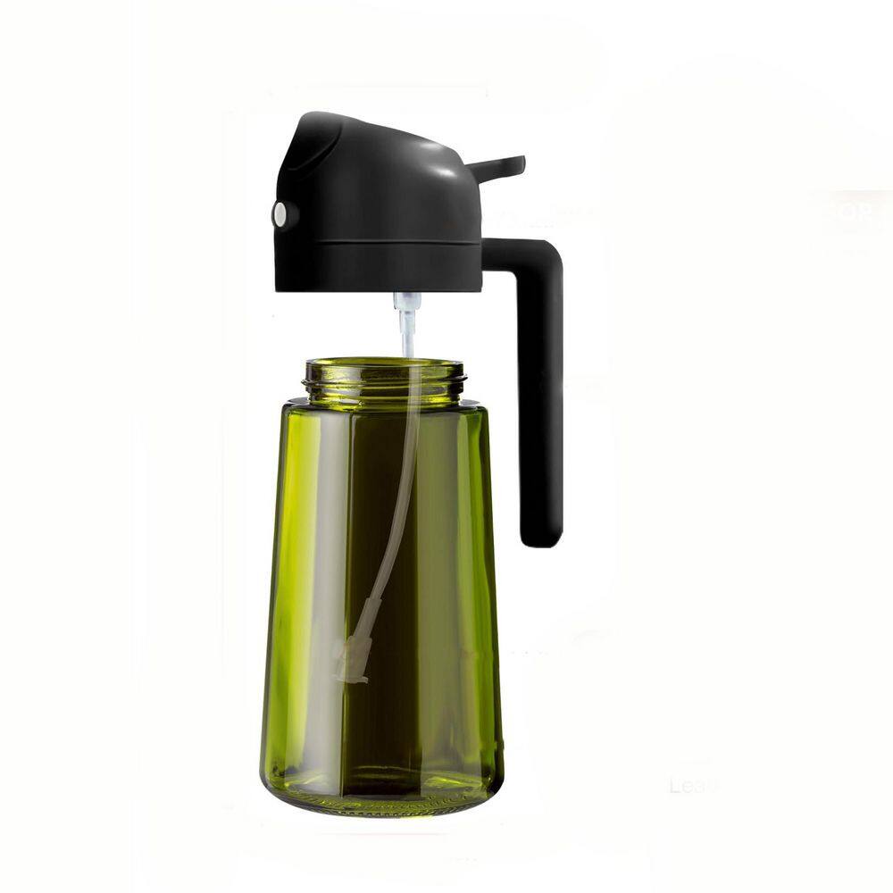 JFVKAF 16 oz./470ml Glass Dark Green Oil Sprayer Bottle Black Food ...