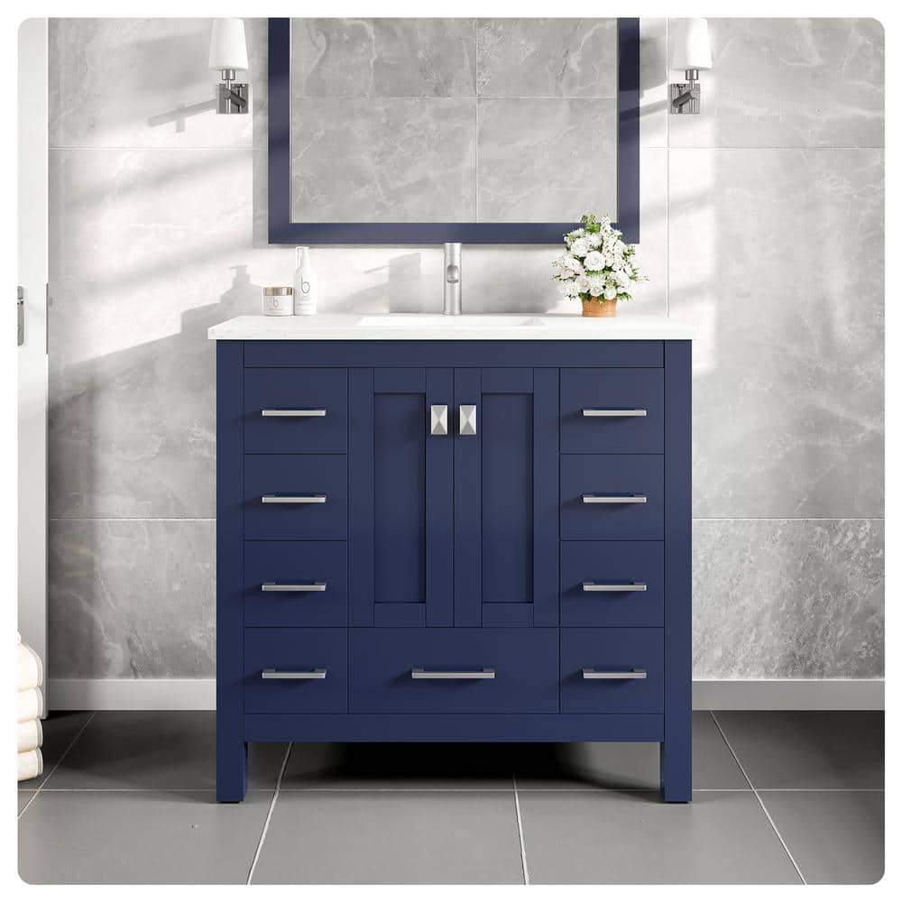 Eviva Hampton 36 in. W. x 18 in. D x 34 in. H Bathroom Vanity in Blue ...