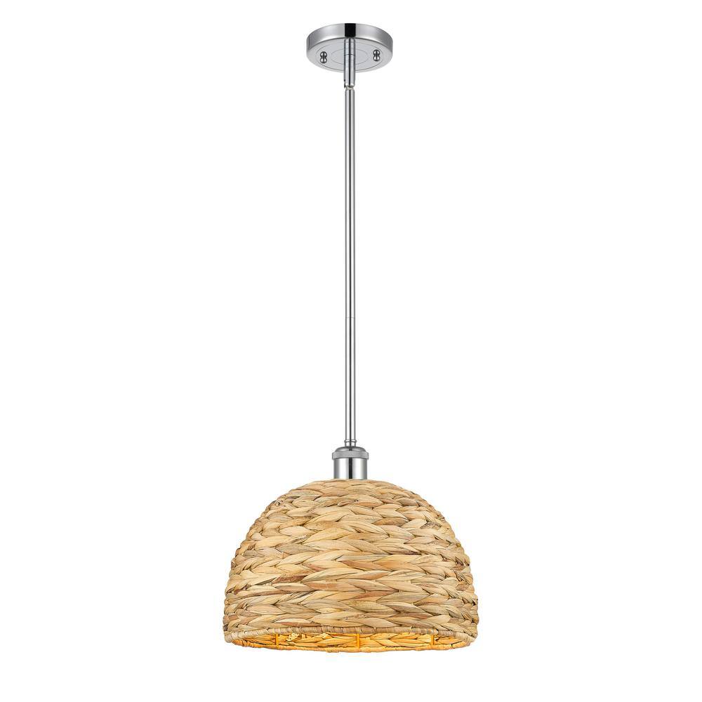Innovations Woven Rattan 100-Watt 1-Light Polished Chrome Shaded Mini ...