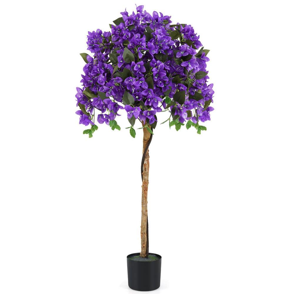 Gymax 53 in. Artificial Azalea Tree Faux Floral Plant w/ Red Azalea ...