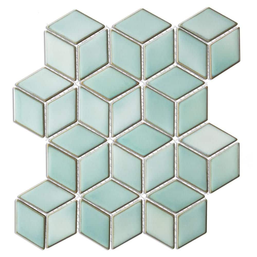 Merola Tile Hudson Rhombus Mint Green 6 in. x 6 in. Porcelain Mosaic ...