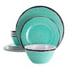 Elama 12-Piece Azul Banquet Turquoise Lightweight Melamine Dinnerware ...