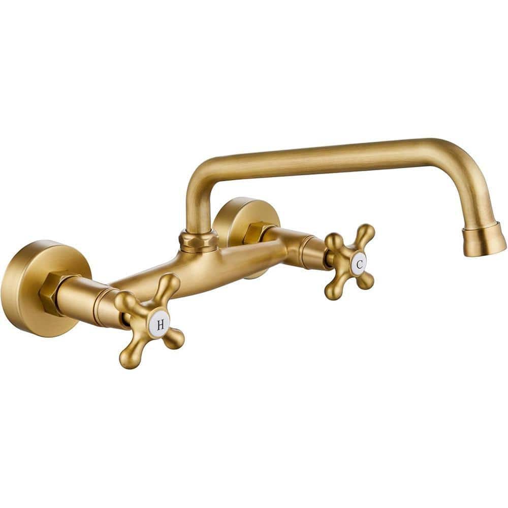 Double Cross Handle Wall Mounted 8 in. Bathroom Faucet in Antique Brass ...