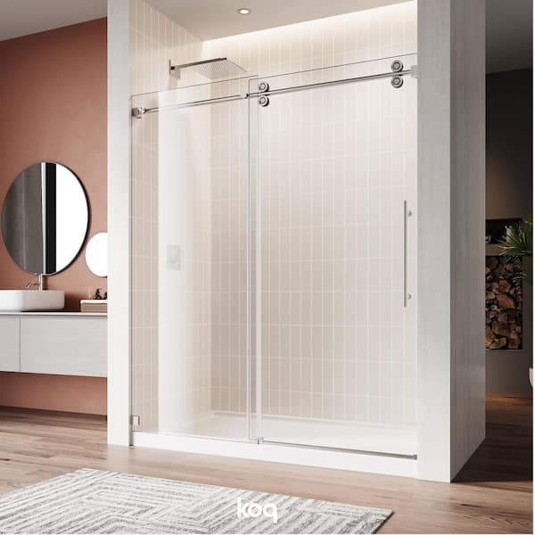 KOQ 66 in. W x 76 in. H Single Sliding Frameless Shower Door in Brushed Nickel with 3/8 in ...