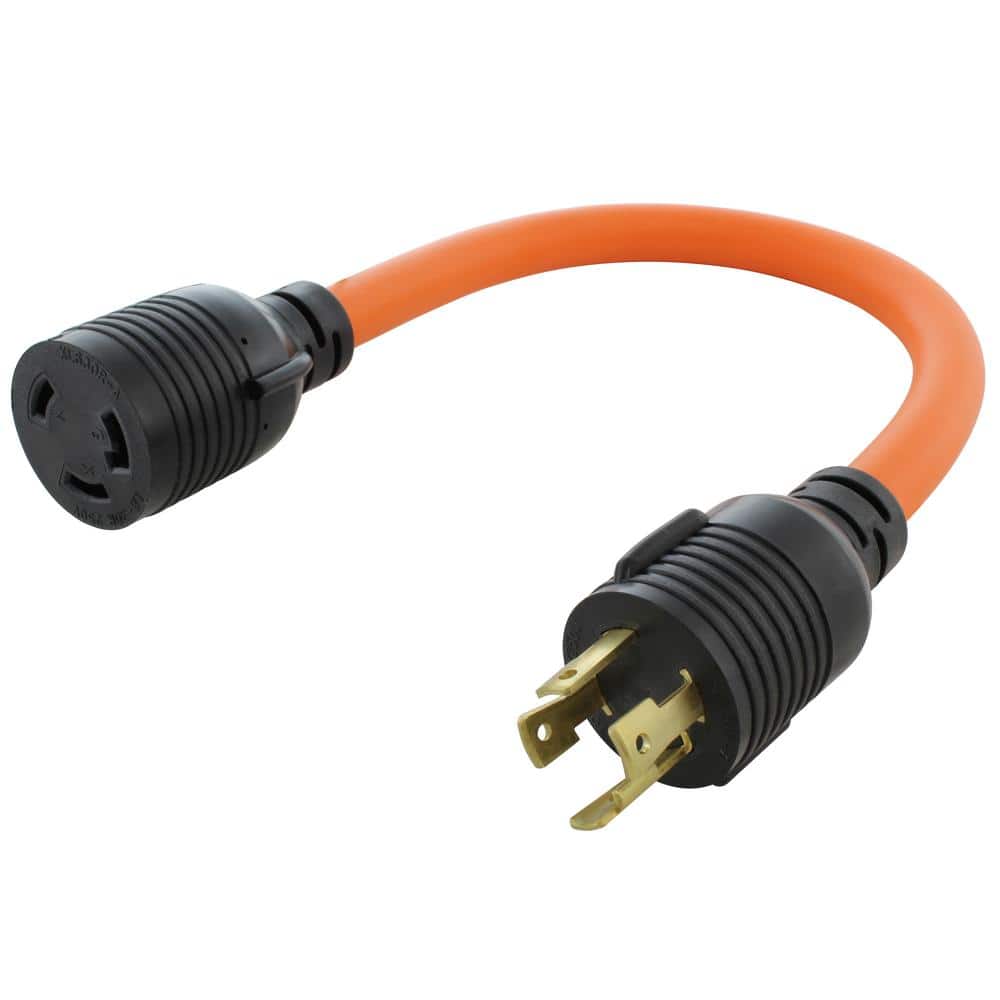 AC WORKS 1.5 ft. L14-30P 4-Prong 30 Amp Generator Plug to L6-30R 30 Amp ...