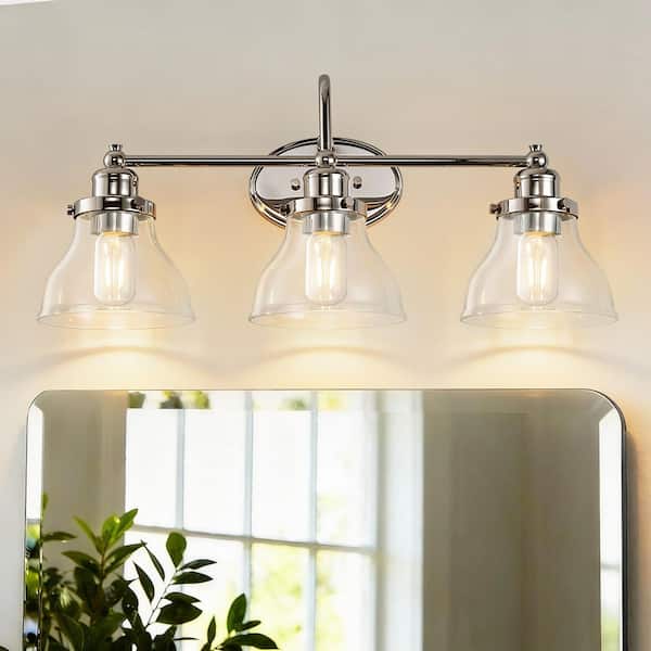 Emeritpro 24.3 in. 3-Light Chrome Metal Vanity Wall Light with Curved ...