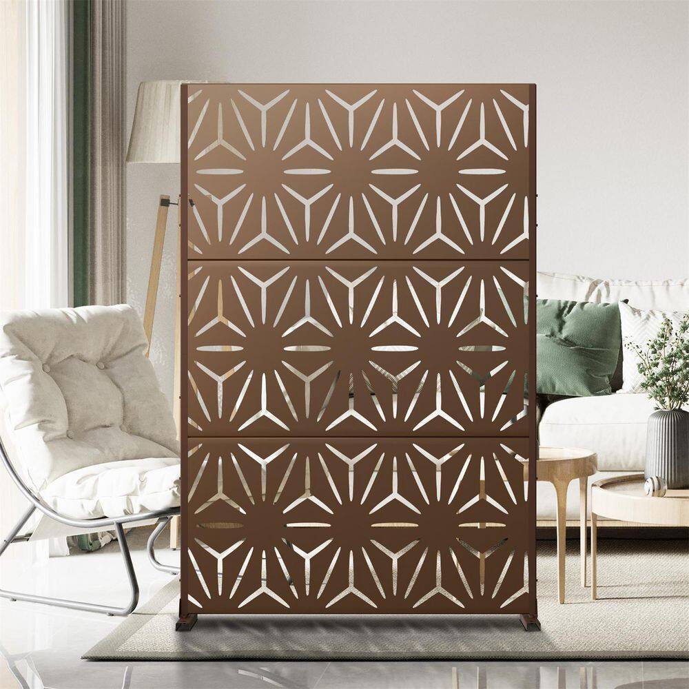 72 in. H x 47 in. W Brown Outdoor Freestanding Metal Privacy Screen ...