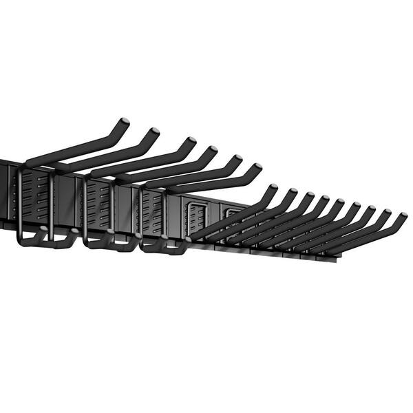 15Pack 9.8 in. Black Carbon Steel Wall Rack with 9 Hooks and 3 Rails ...