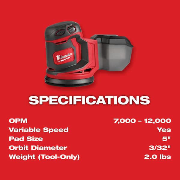 Milwaukee M18 18V Lithium-Ion Cordless 5 in. Random Orbit Sander with ...