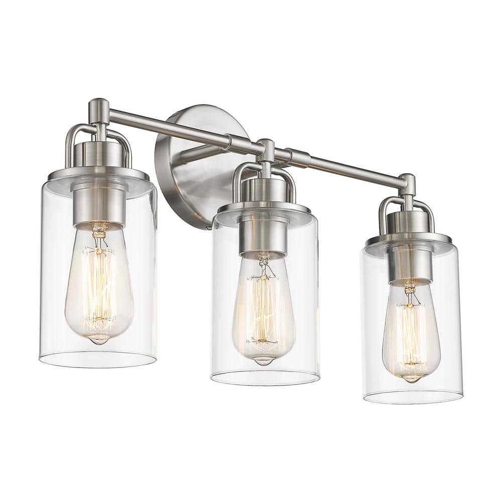 JAZAVA 19.75 in. 3-Light Chrome Finish Vanity Light with Clear Glass ...