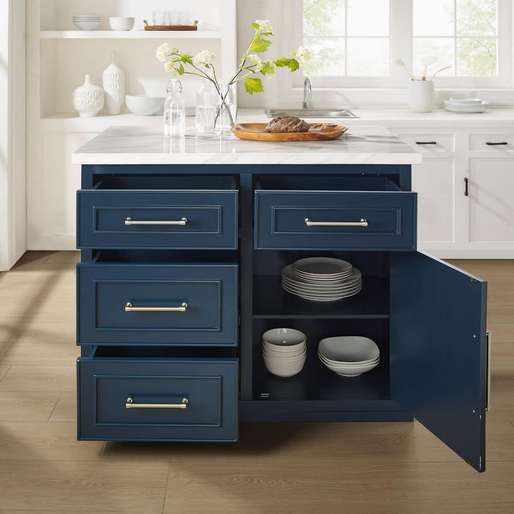 CROSLEY FURNITURE Cutler Navy Wood Top 42 in. Kitchen Island KF30094WM ...