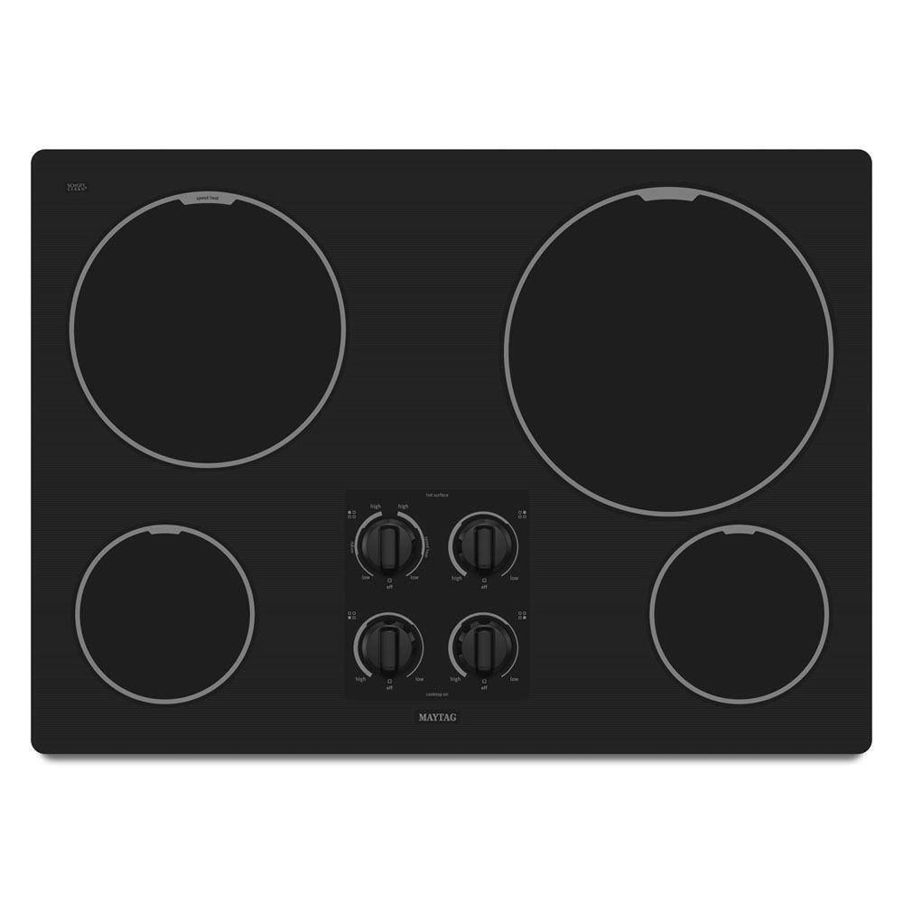 Maytag 30 in. Smooth Surface Electric Cooktop in Black with 4 Elements ...