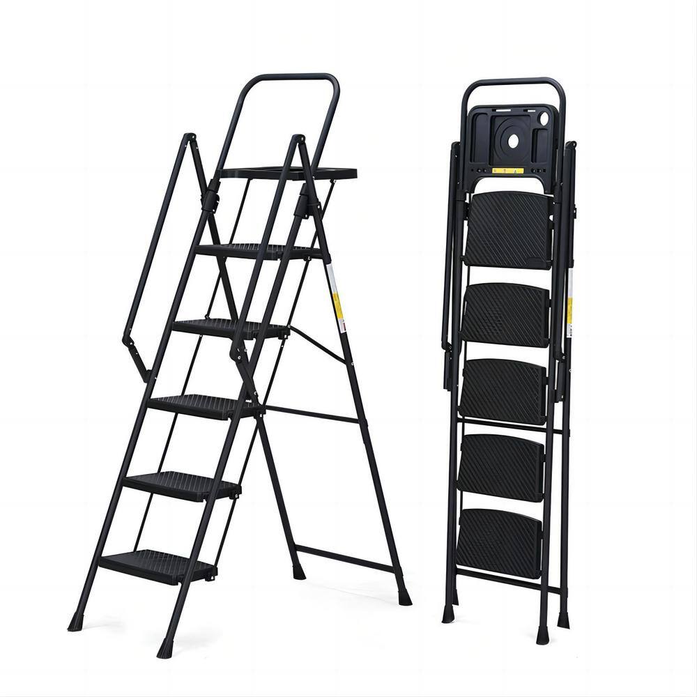 WELLFOR Reach 6 ft. Iron and Plastic Step Ladder (10 ft. ), 500 lb ...