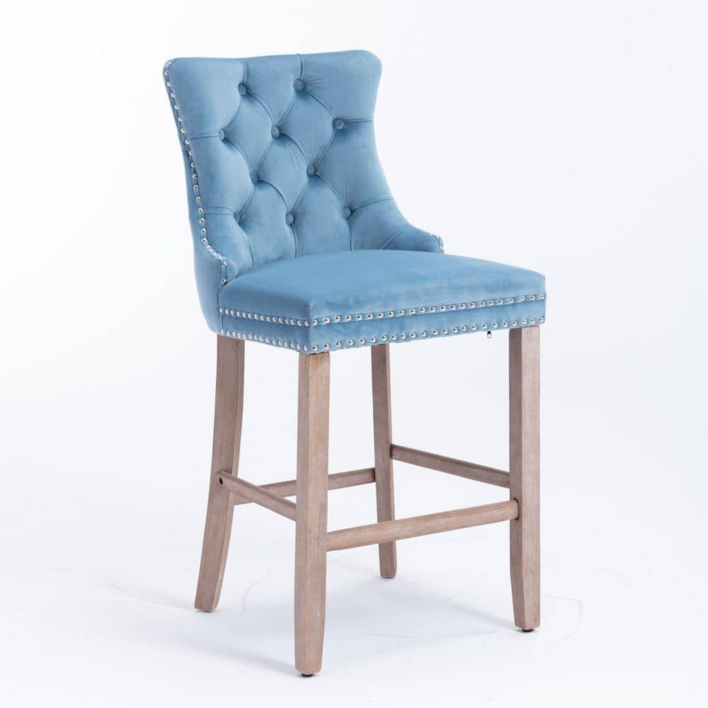 Donason 41.3 in. Light Blue High Back Wood Frame 27.2 in. Bar Stool ...