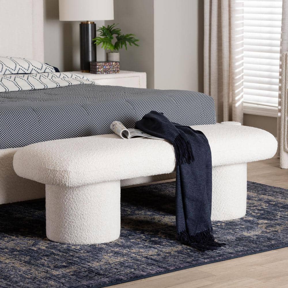 Baxton Studio Laria White Teddy Fabric Accent Bench 253-13999-HD - The ...
