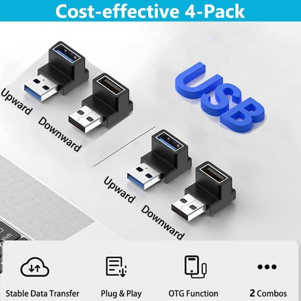Catcher Gear Set 4 Pack USB 3.1 Right Angle Adapters - 90 Degree Up ...