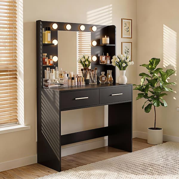 LACOO Makeup Vanity Set with Mirror and Power Outlet, Dressing Table ...