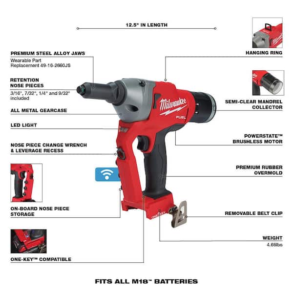Milwaukee M18 FUEL ONE-KEY 18V Lith-Ion Cordless Rivet Tool w/ (1) 5.0 ...