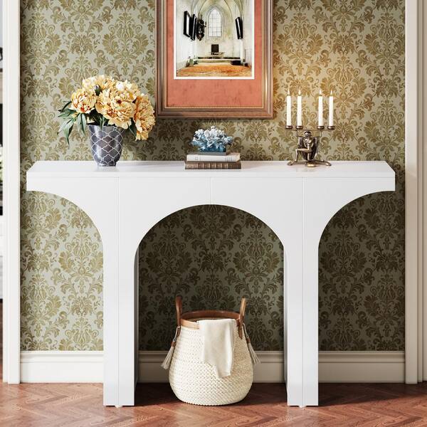 BYBLIGHT Turrella 47.24 in. White Rectangle Wood Console Table, Sofa ...