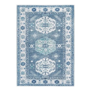 My Magic Carpet Shary Blue/White Washable Rug 2.5 ft. x 7 ft. Runner ...