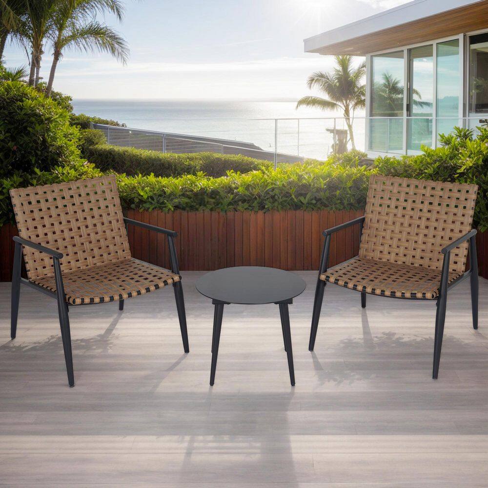 TIRAMISUBEST 3 Piece Modern Metal Patio Conversation Set with PE Rattan ...