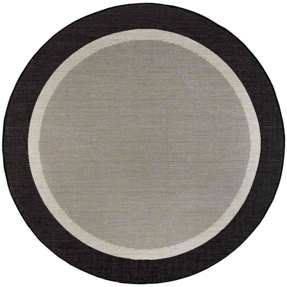 Tayse Rugs Eco Solid Border Black 6 ft. Round Indoor/Outdoor Area Rug ...