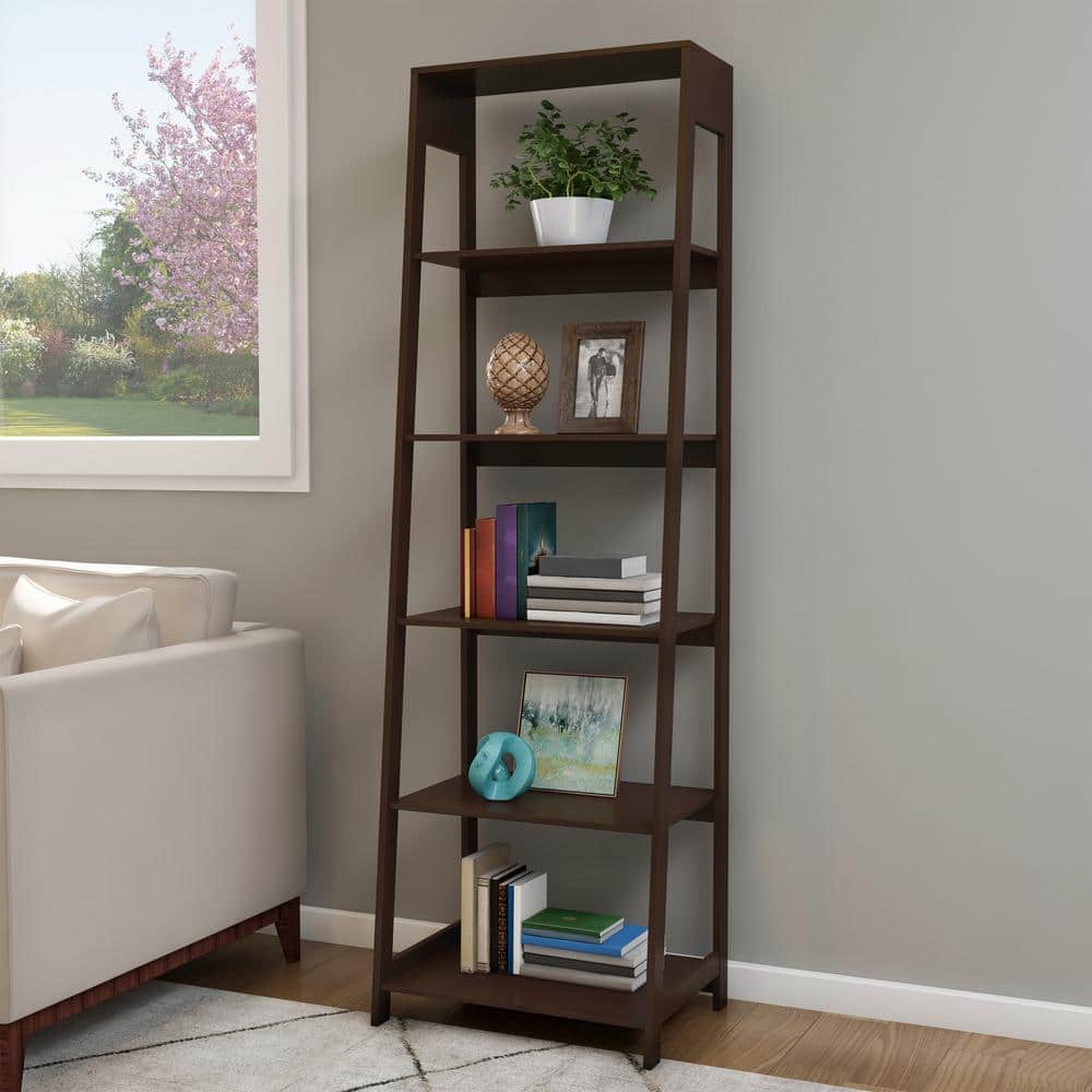 Lavish Home 71 in. Dark Brown Wood 5-Shelf Standard Bookcase 468426JGO ...