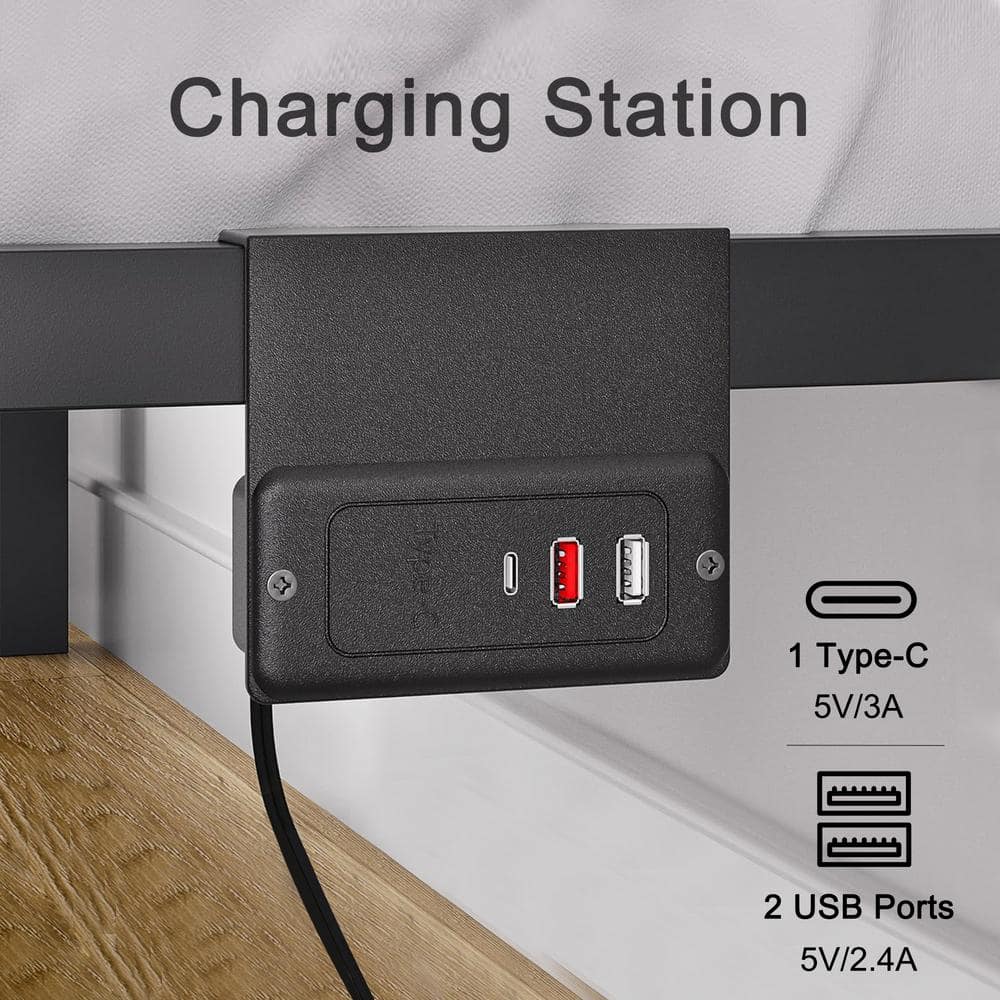 VECELO Bed Frame USB Port Set, Specialty USB Charging Station Black THD ...