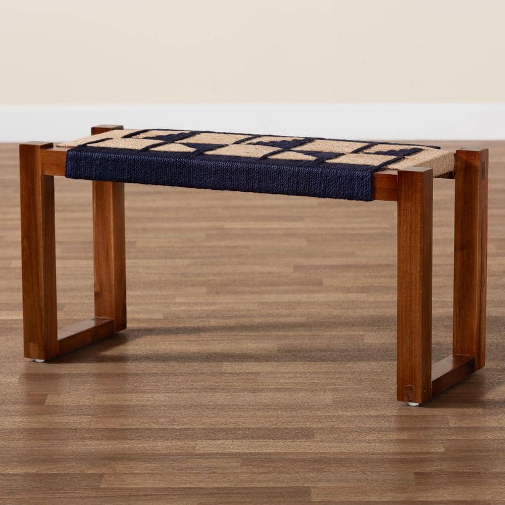 bali & pari Jerilyn Navy Blue and Natural Brown Accent Bench 31.5 in ...