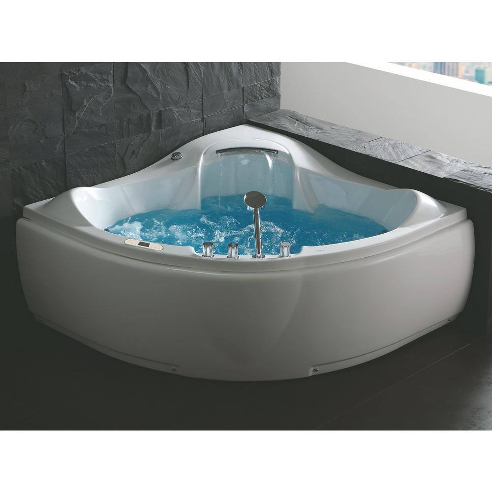 EAGO 59 in. Acrylic Offset Drain Corner Apron Front Whirlpool Bathtub ...
