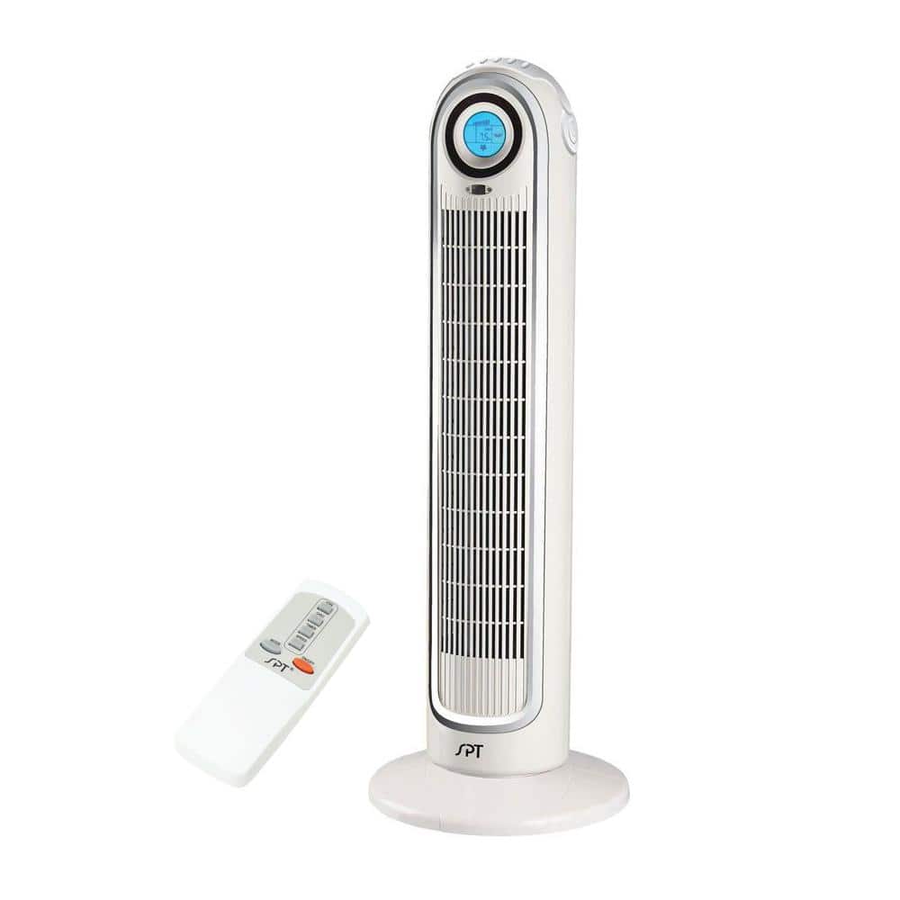 SPT 33 in. 3 Fan Speeds Tower Fan in White with Oscillation and Ionizer ...