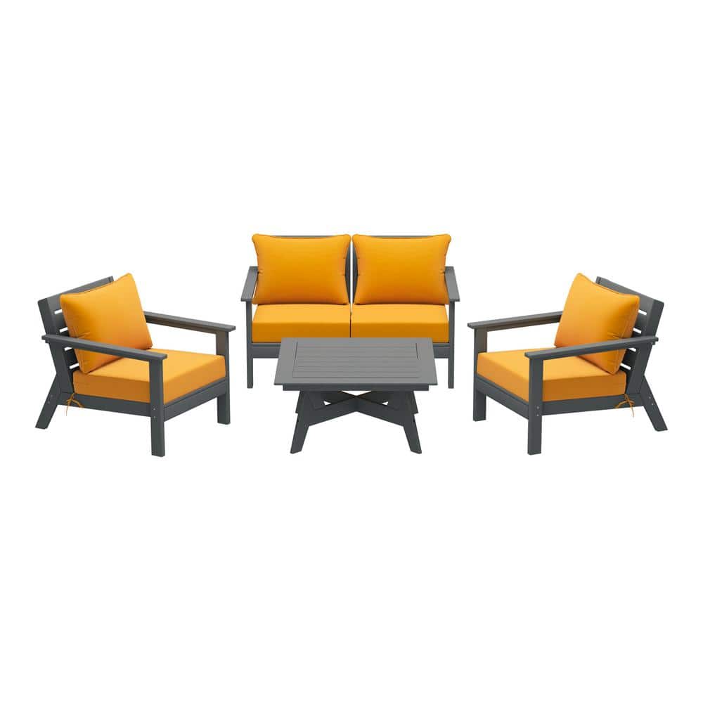 WESTIN OUTDOOR Birchwood Gray Arrangeable 5-Piece Outdoor Patio HDPE ...
