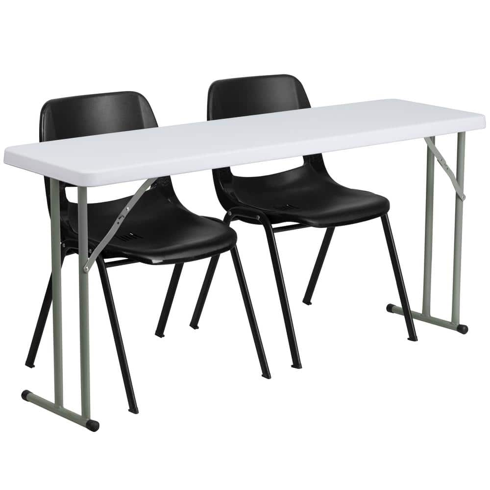 Carnegy Avenue 60 in. Black Plastic Tabletop Plastic Seat Folding Table ...