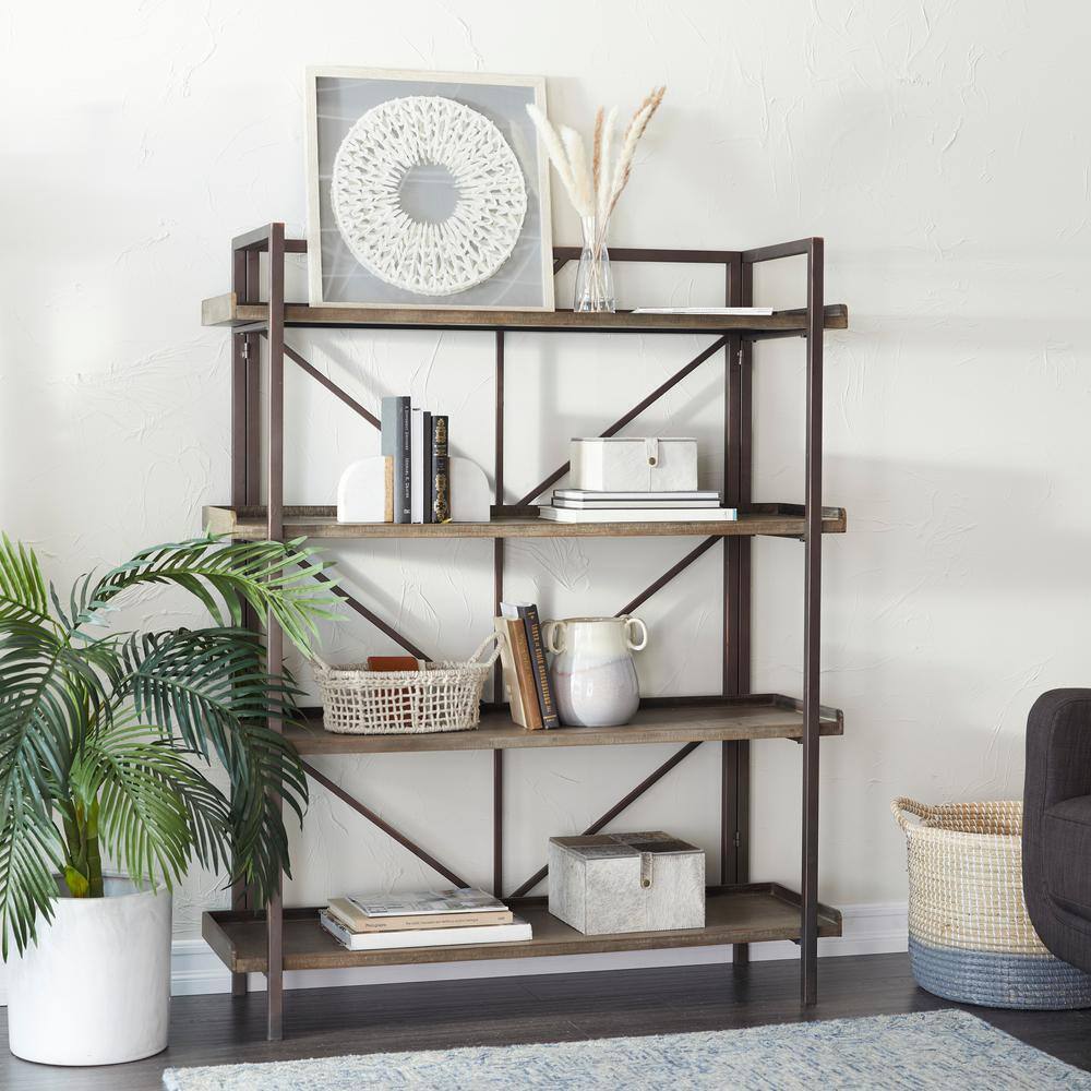 Litton Lane 4 Shelves Metal Stationary Brown Shelving Unit 041065 - The ...