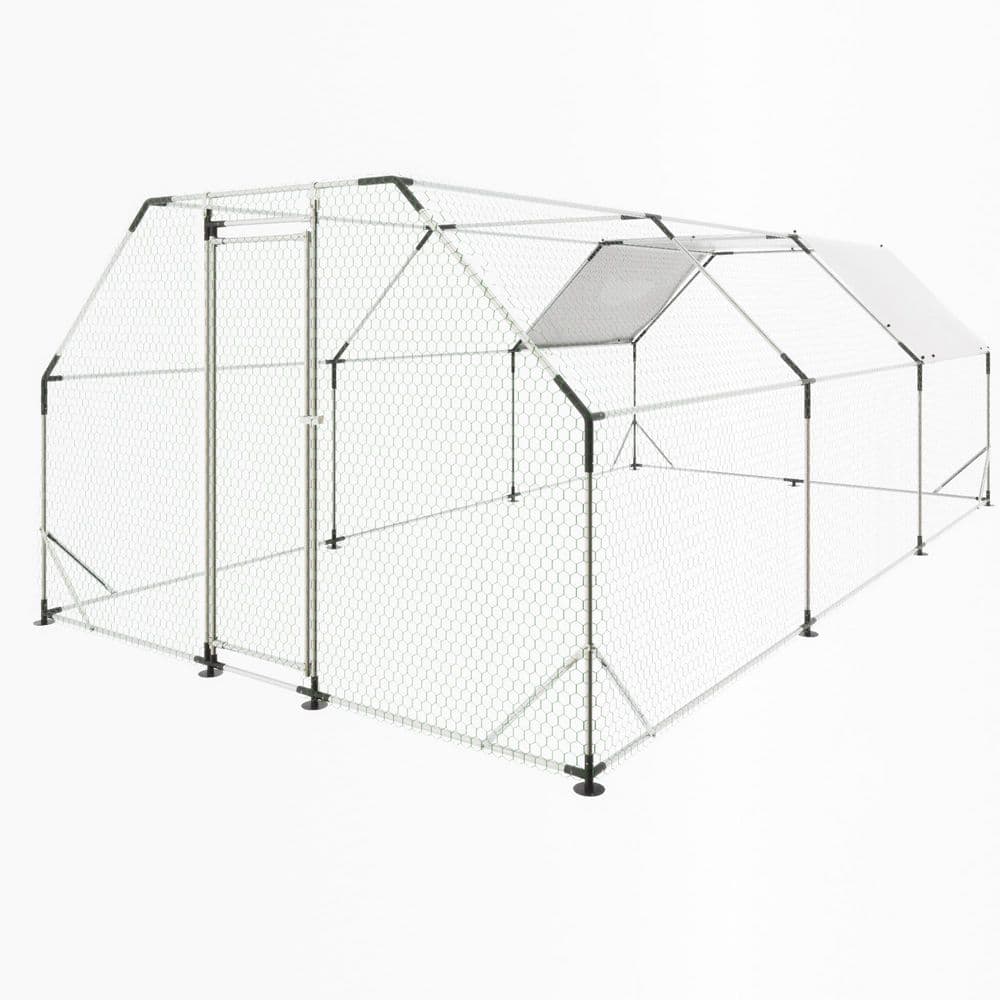 WRIGHTMASTER 9.94 ft. x 19.22 ft. x 6.36 ft. Galvanized Wire Chicken ...