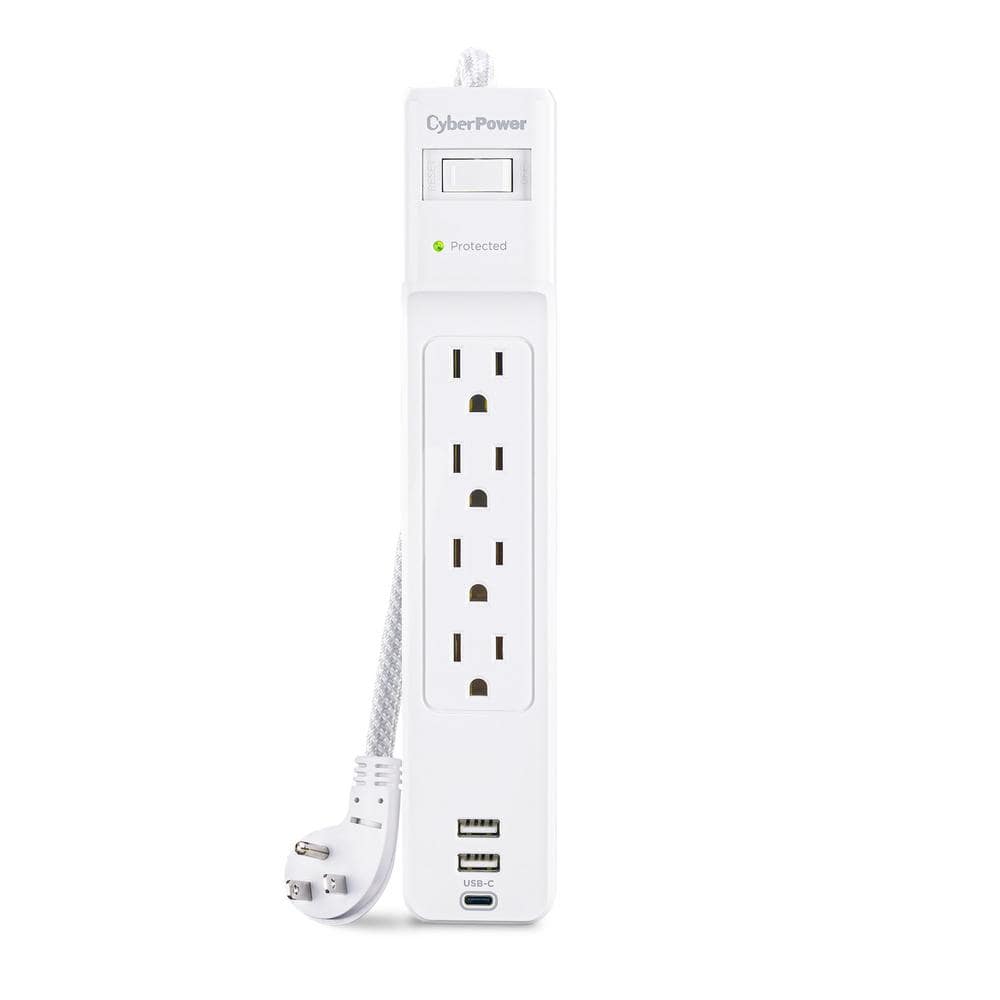 CyberPower 5 ft. 2 USB-A, 1 USB-C 1500J 4-Outlet Surge Protector P405UC ...