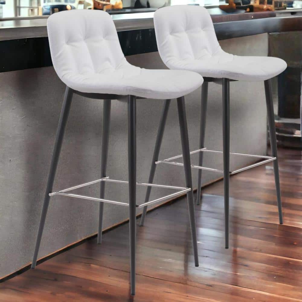 HomeRoots 30.3 in. White Low Back Metal Bar Chair with Upholstery Seat ...